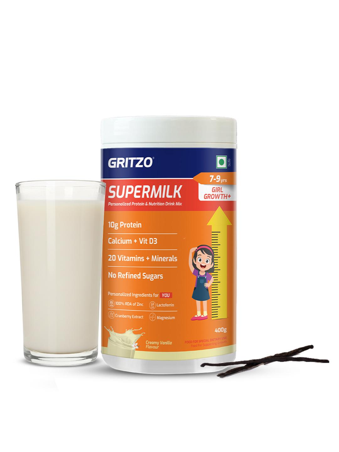 Buy Gritzo SuperMilk Growth Girls Protein Powder Creamy Vanilla 400g ...