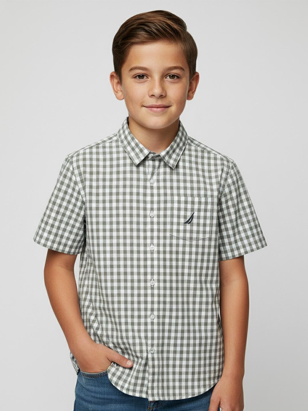 Buy Nautica Boys Premium Micro Checks Checked Casual Shirt - Shirts for ...