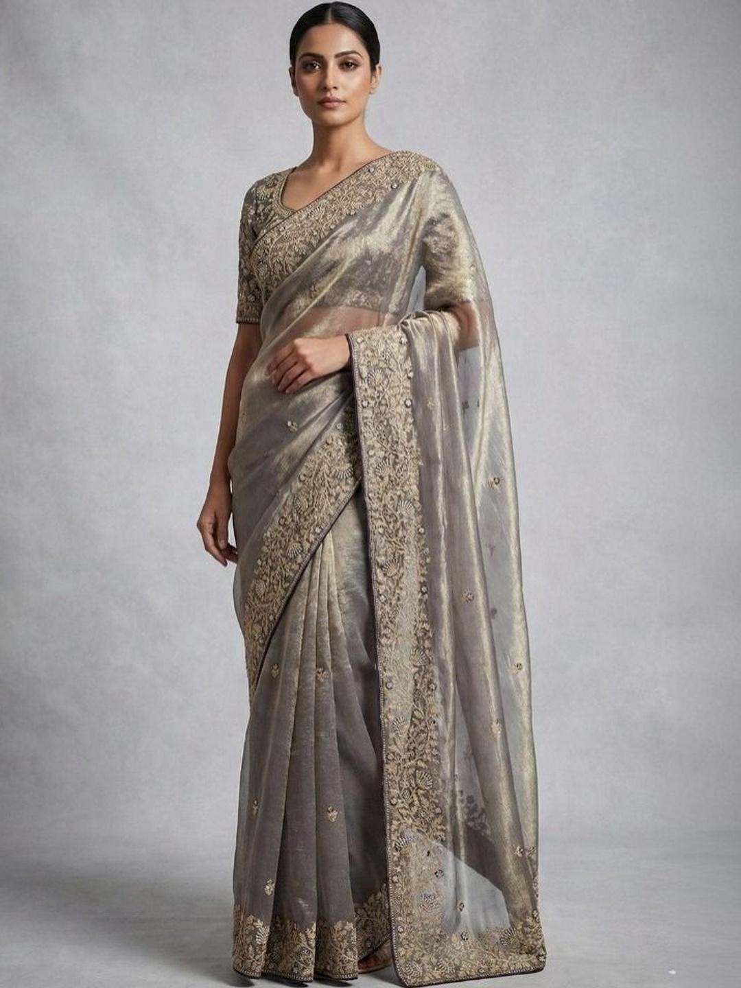Buy SHAHI ACHKAN Embellished Embroidered Poly Chiffon Heavy Work Saree ...