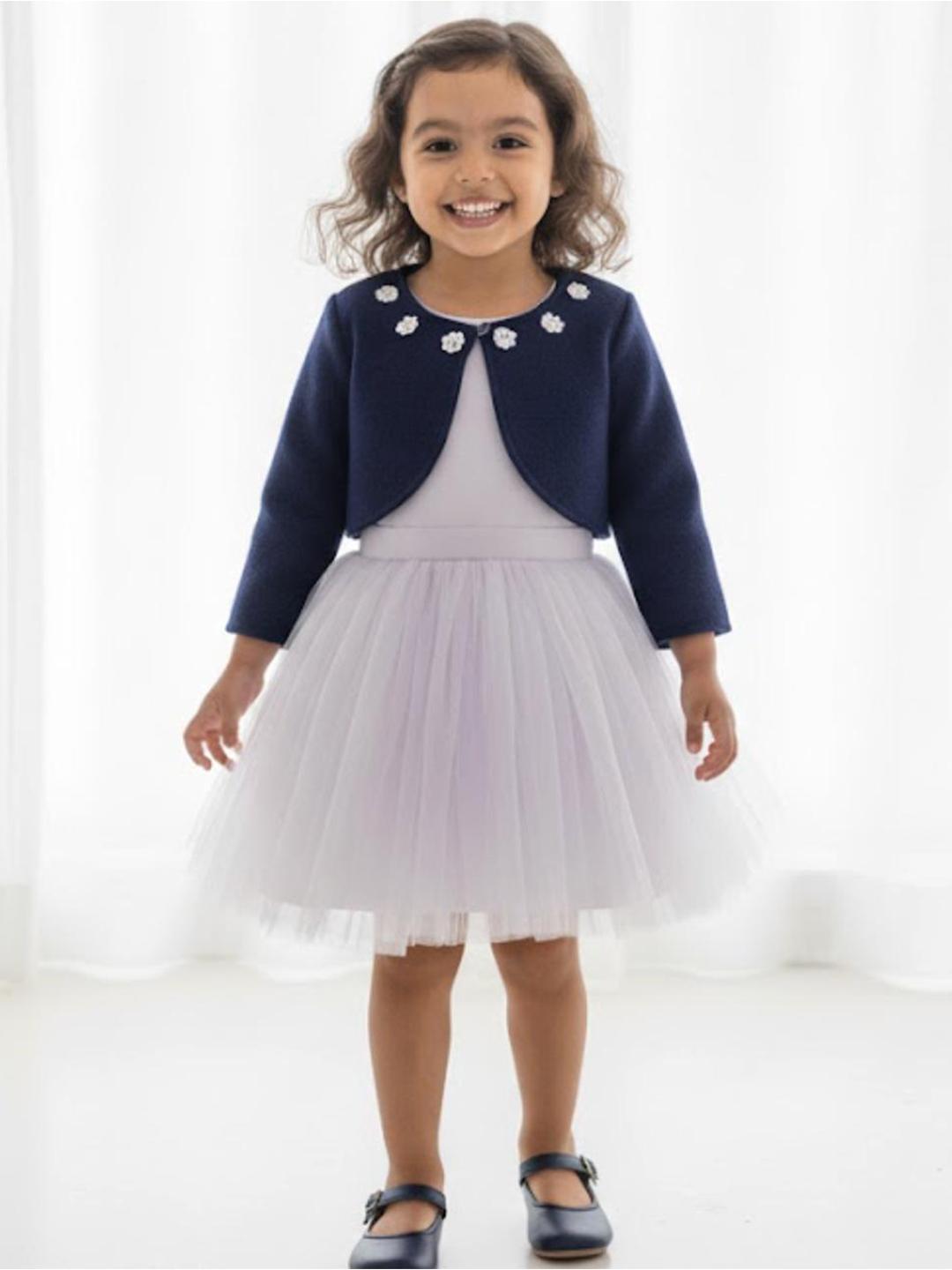 Buy A Little Fable Girls Navy Blue & White Embellished Shrug - Shrug ...