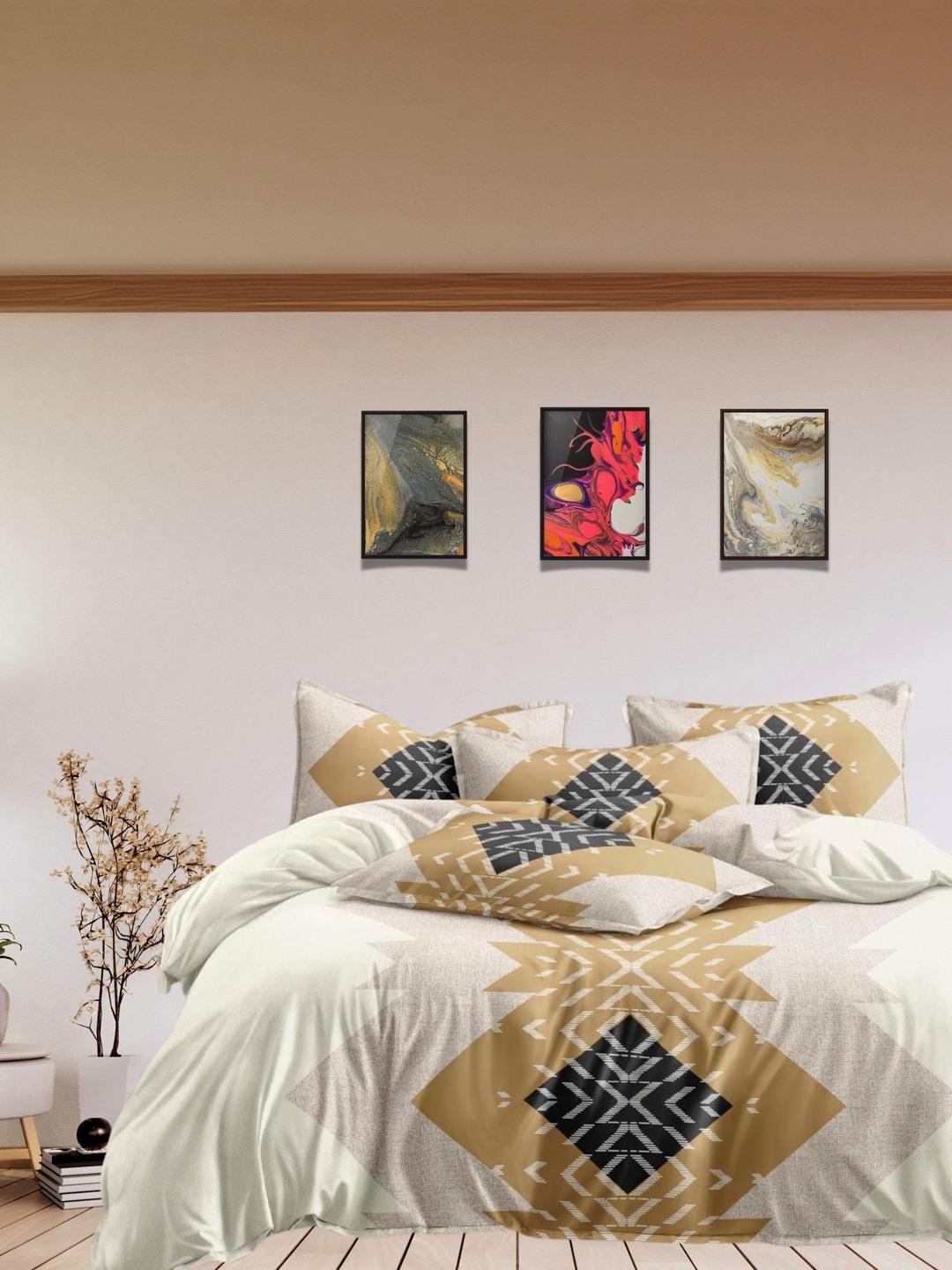 Buy Myntra Elegant Homes Cream Coloured Geometric 350 TC King Bedsheet ...