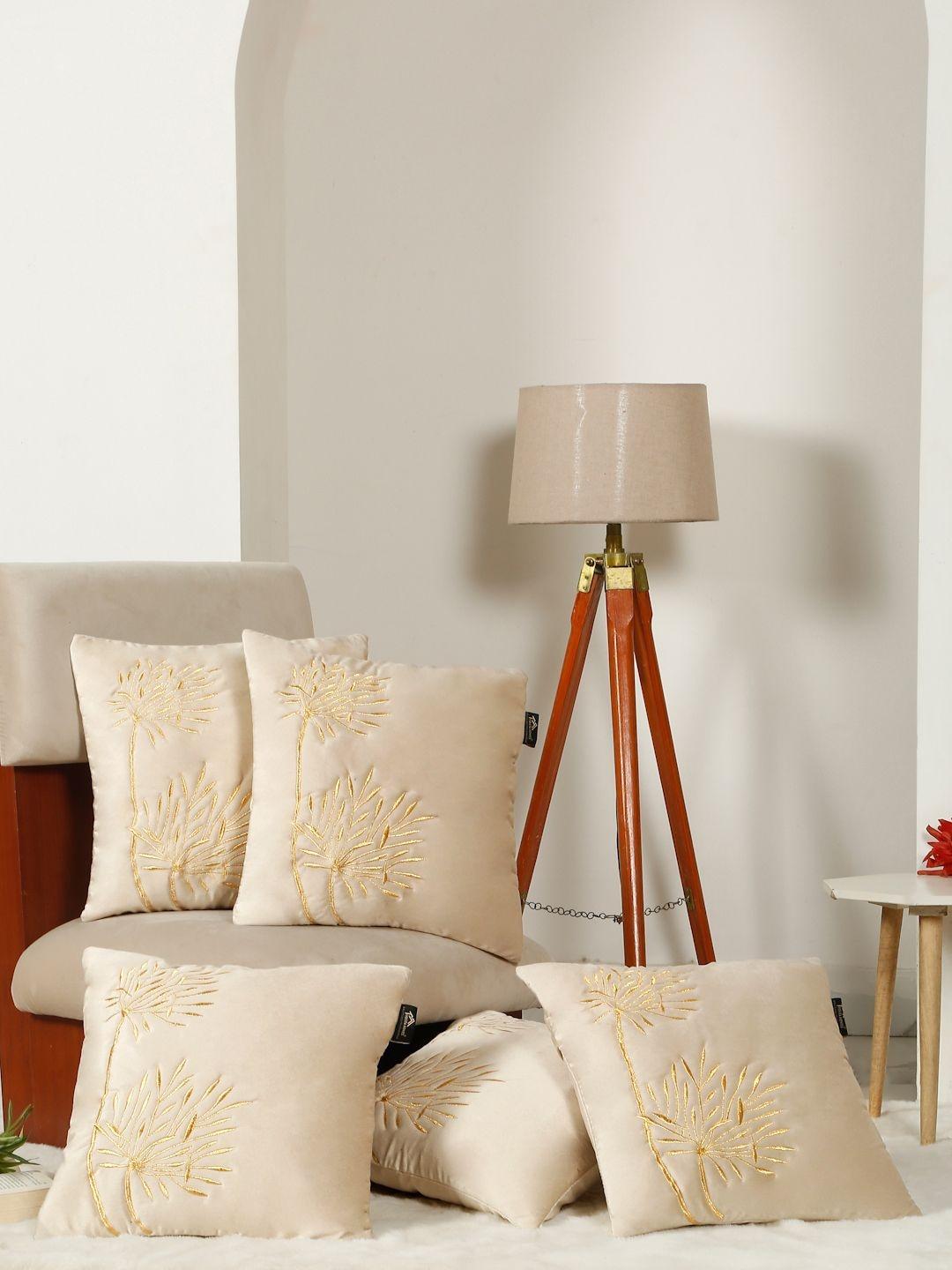 Buy HOSTA HOMES Cream Coloured Set Of 5 Embroidered Velvet Square ...