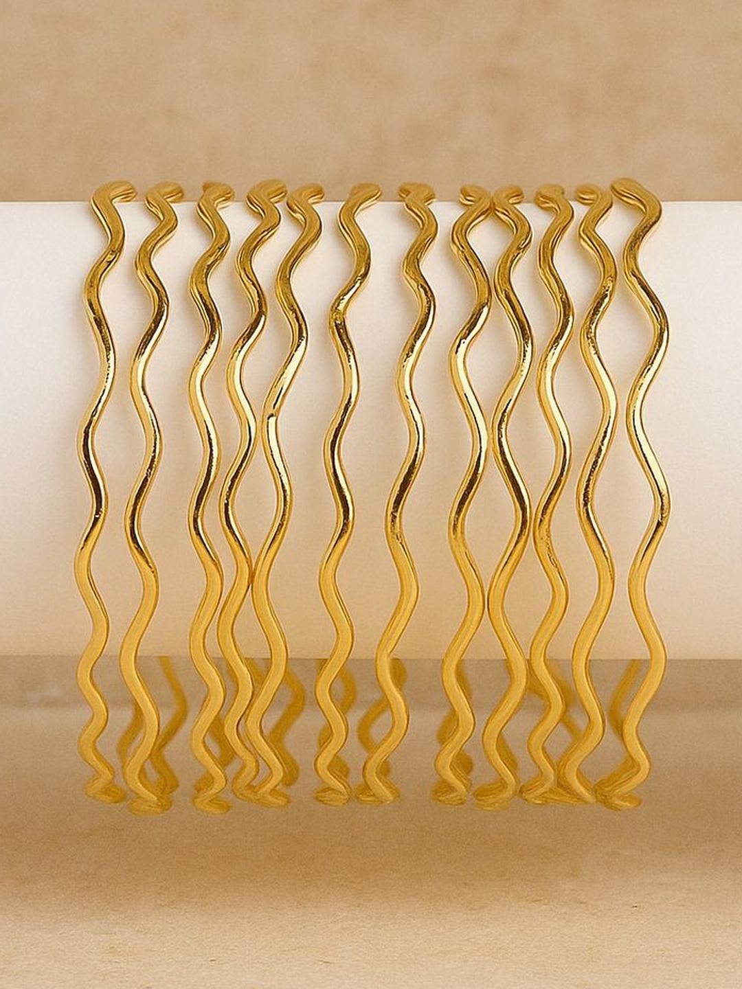 Buy Jewelz Set Of 12 Gold Plated Wavy Bangles - Bangle for Women ...