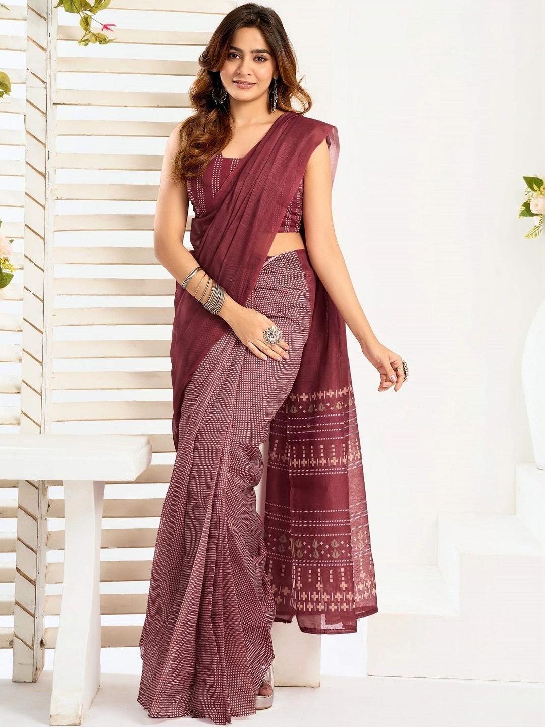 Buy DWIJA FASHION Ready To Wear Ethnic Motifs Linen Blend Saree ...