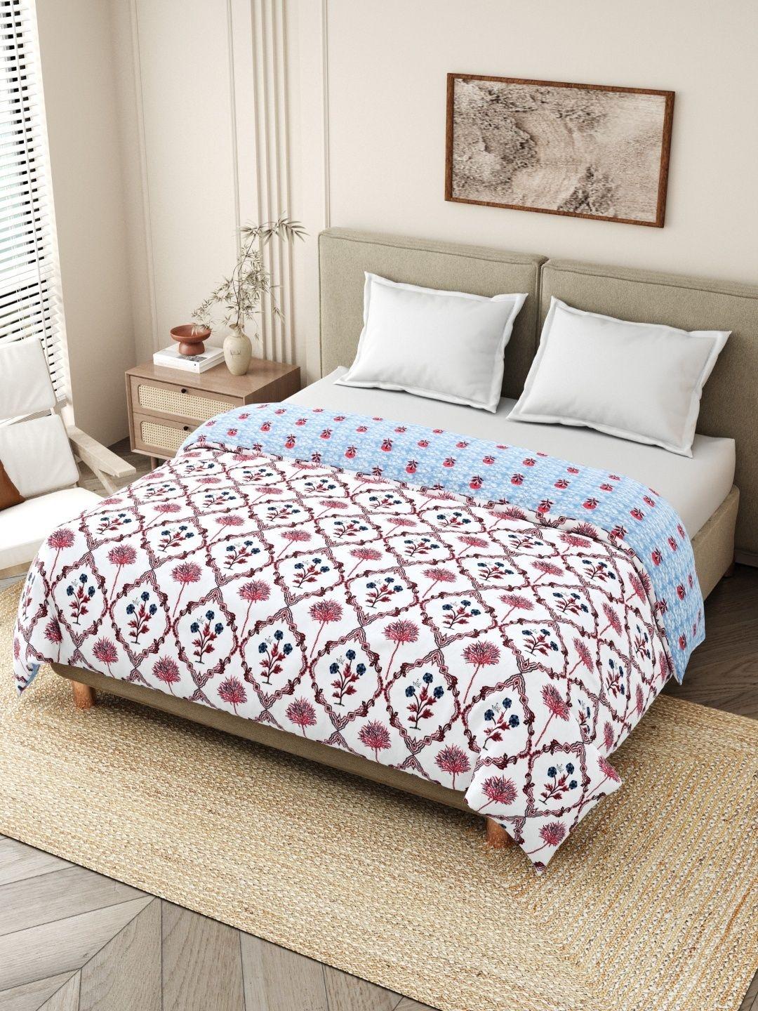 Buy Sangria White & Blue Pure Cotton Reversible 110 GSM AC Room Dohar ...