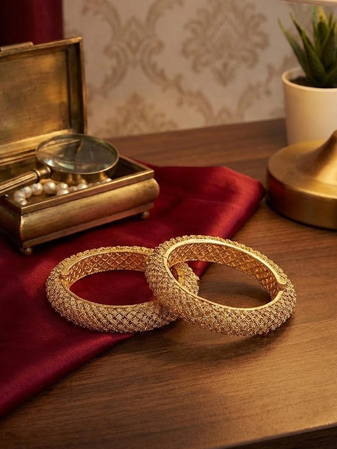 Buy Adwitiya Collection Set Of 2 24CT Gold Plated Handcrafted Bangles ...