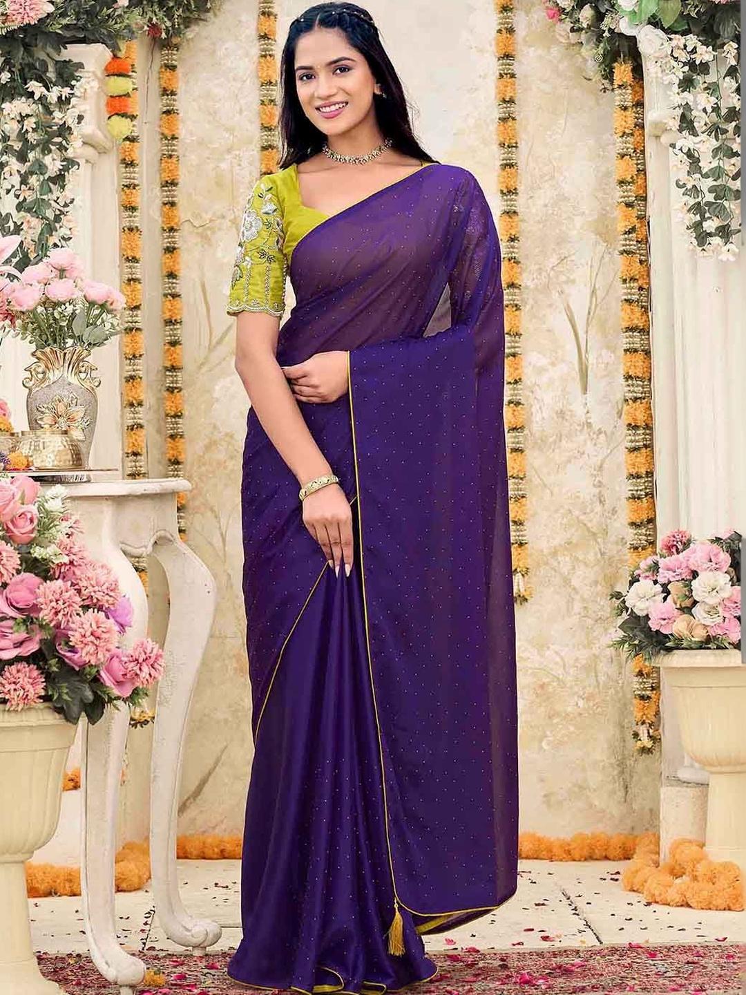 Buy Satrani Embellished Embroidered Pure Georgette Designer Saree ...