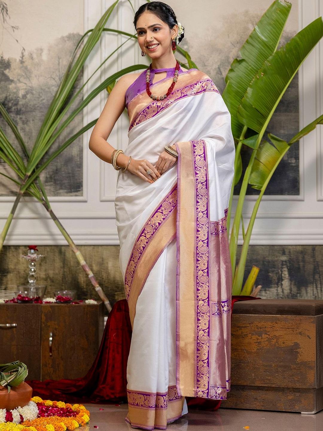 Buy Satrani Ethnic Motifs Zari Silk Blend Saree - Sarees for Women ...