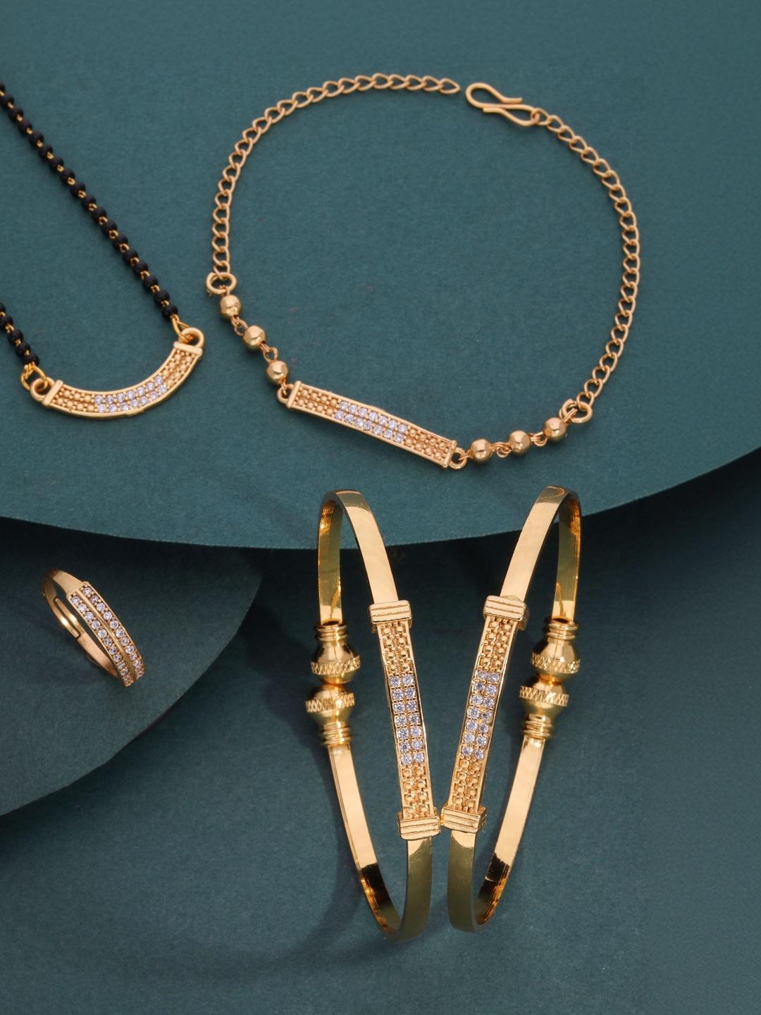 Buy Anouk Set Of 4 Gold Plated Mangalsutra & Bracelet, Bangle With Ring ...