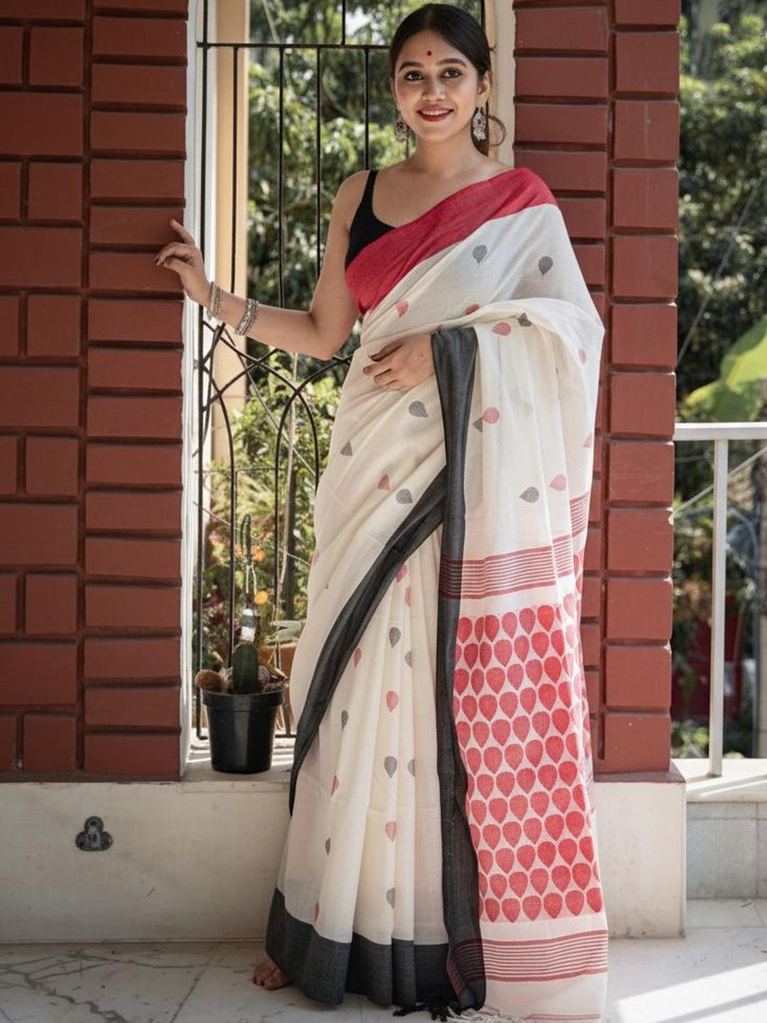 Buy TAJOO Ethnic Motifs Pure Linen Saree - Sarees for Women 38762811 ...