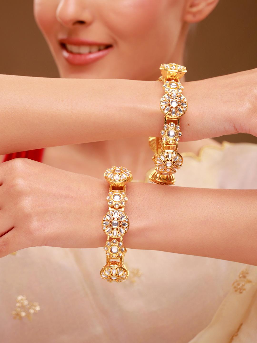 Buy Voylla Set Of 2 Gold Plated Kundan Studded Bangles - Bangle for ...