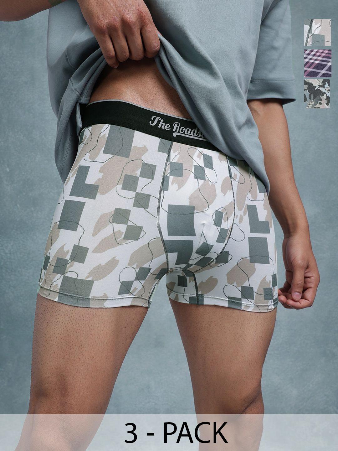 Buy Roadster Pack Of 3 Printed Mid Rise Short Trunks - Trunk for Men ...