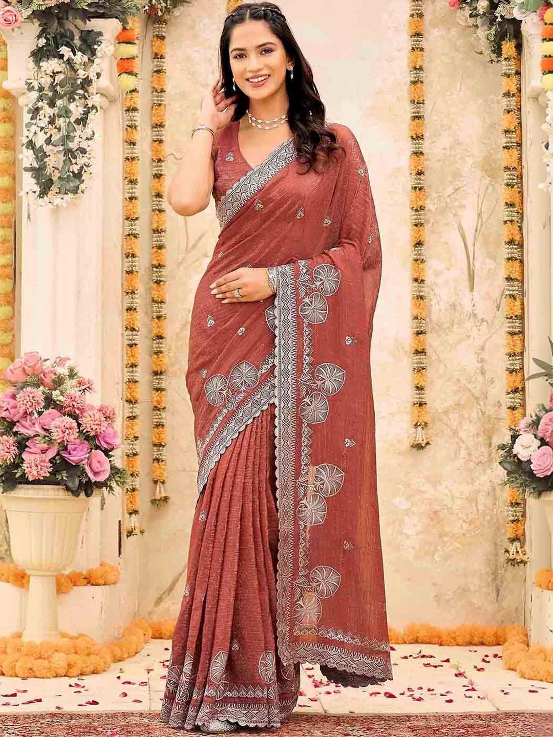 Buy Satrani Ethnic Motifs Embroidered Tissue Saree - Sarees for Women ...