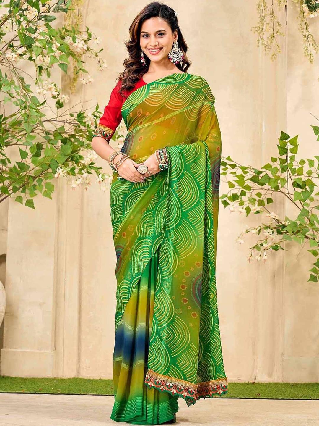 Buy Satrani Bandhani Poly Georgette Designer Saree - Sarees for Women ...