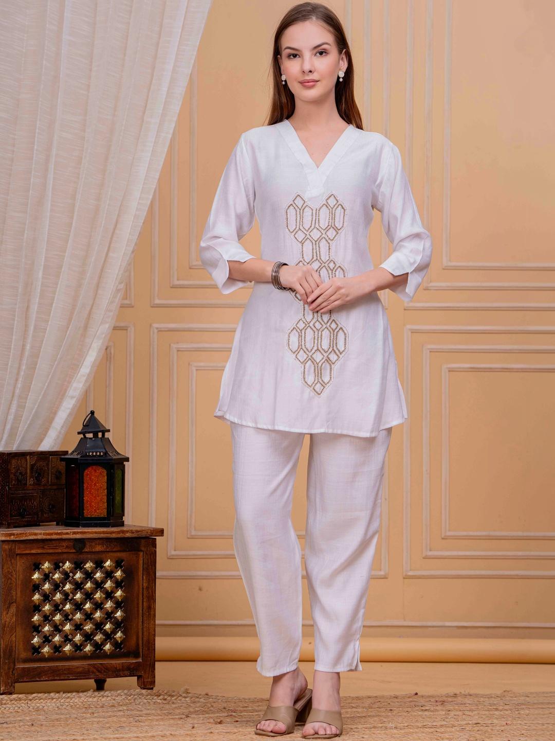 Buy CORSICA Women White Roman Silk Coords Set - Co Ords for Women ...