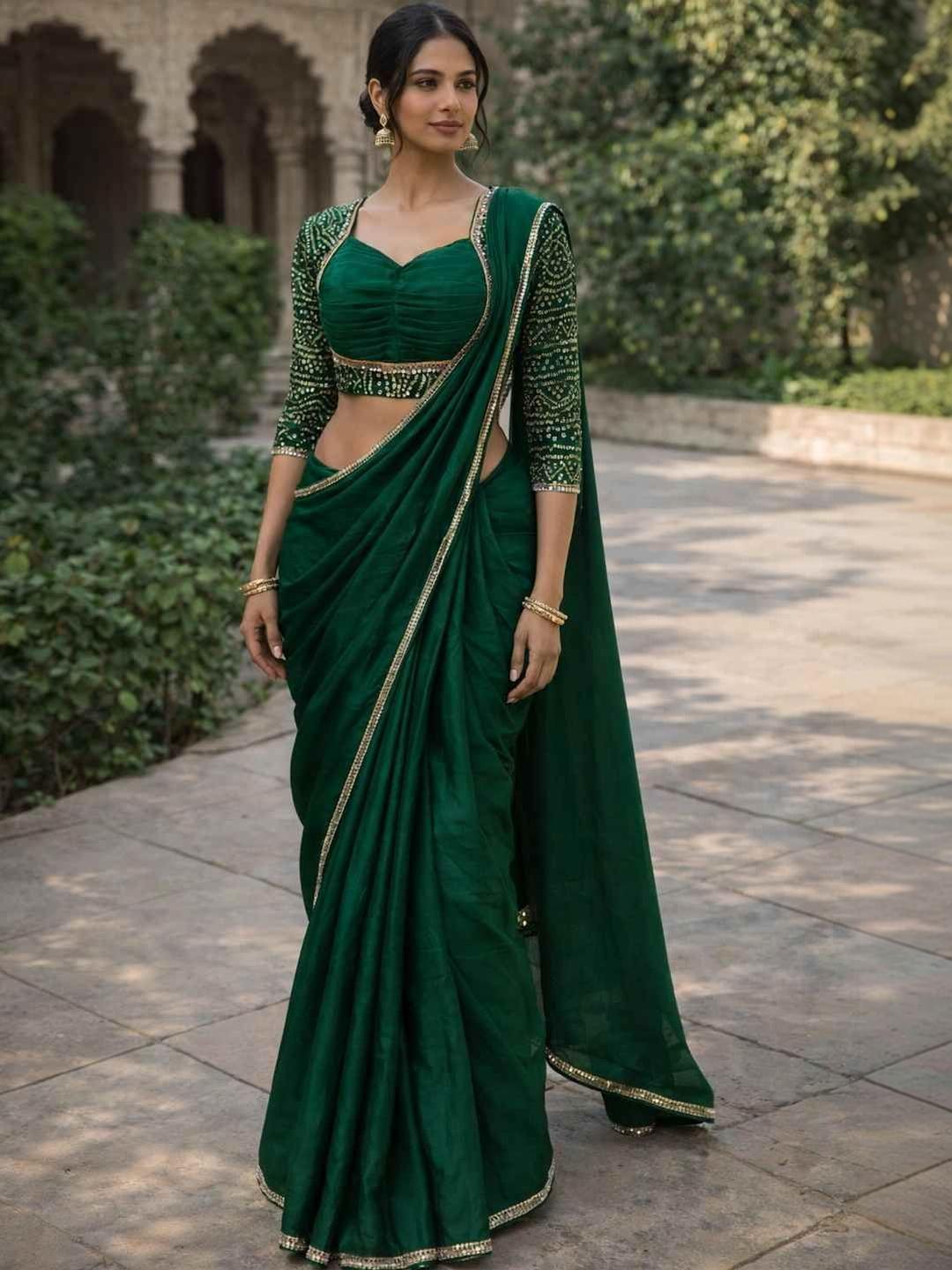 Buy NANCY DESIGNER Ethnic Motifs Mirror Work Heavy Work Saree - Sarees ...