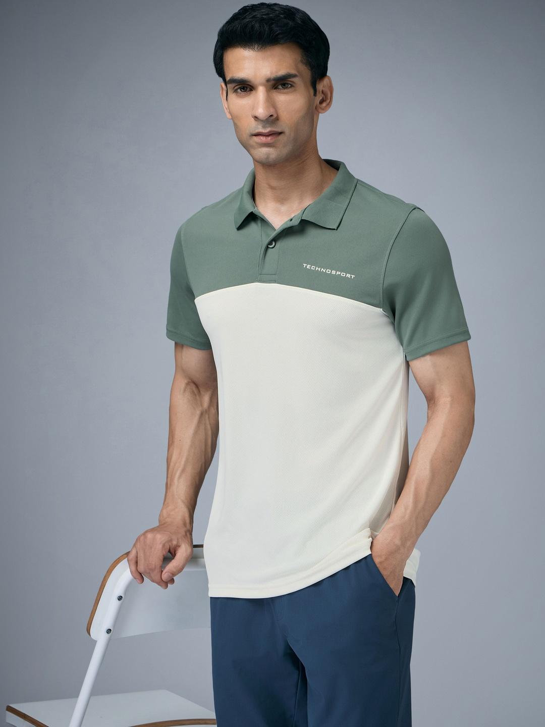 Buy Technosport Men Brand Logo Colourblocked Polo Collar Antimicrobial ...