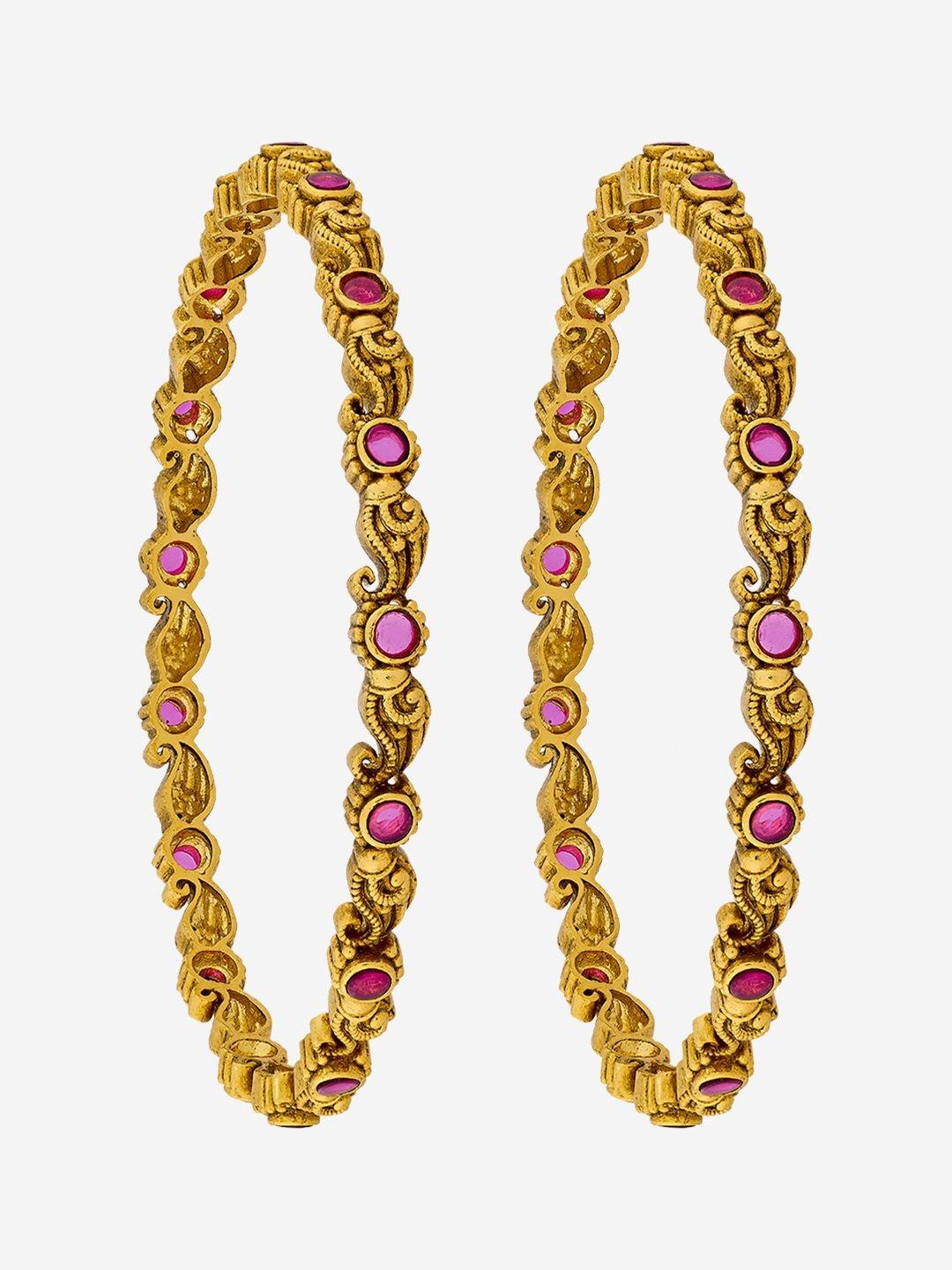 Buy Kushal's Fashion Jewellery Set Of 2 Gold Plated Stone Studded ...