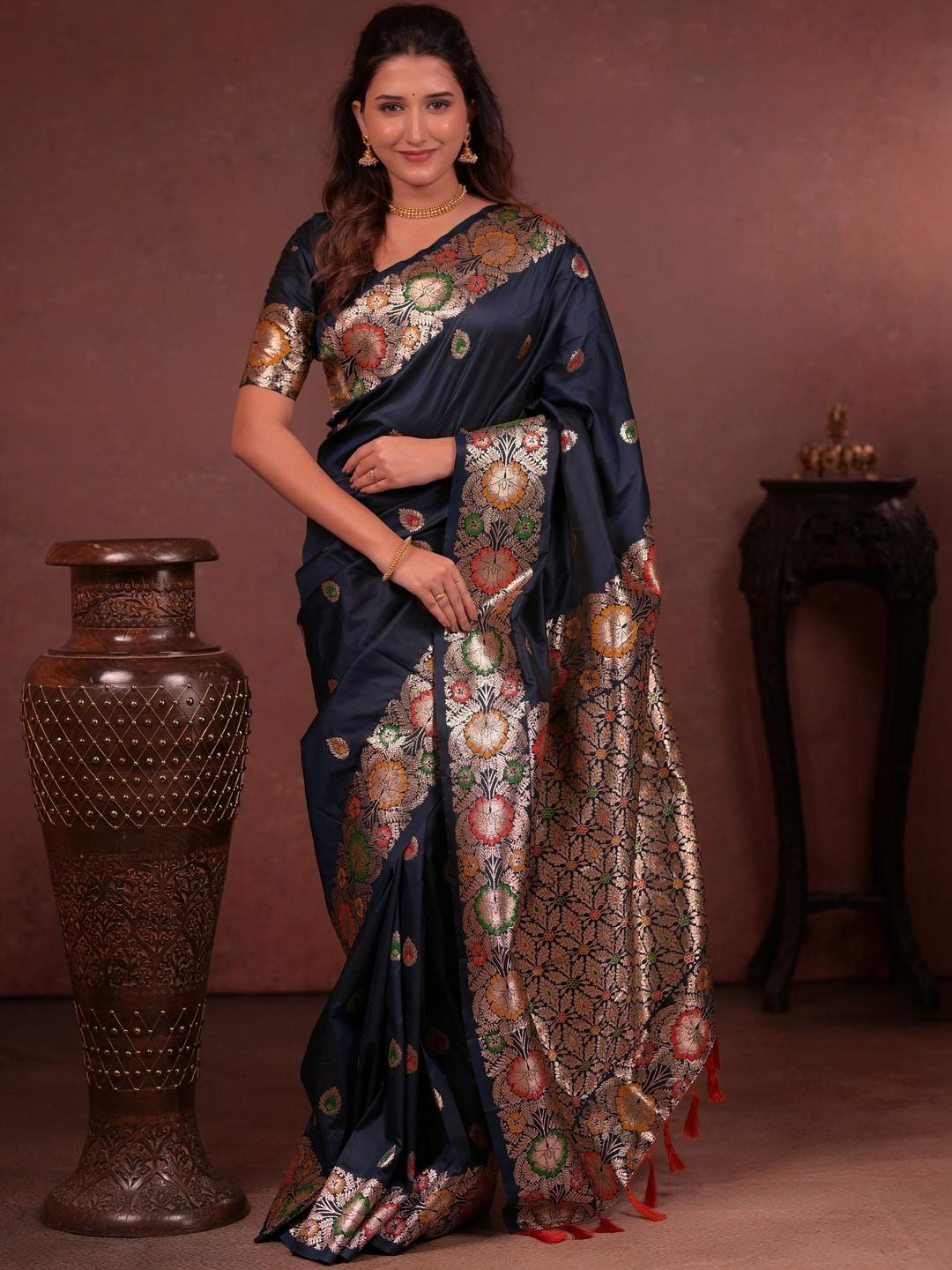 Buy SAURASHTRA SAREES Woven Design Zari Silk Blend Paithani Saree ...