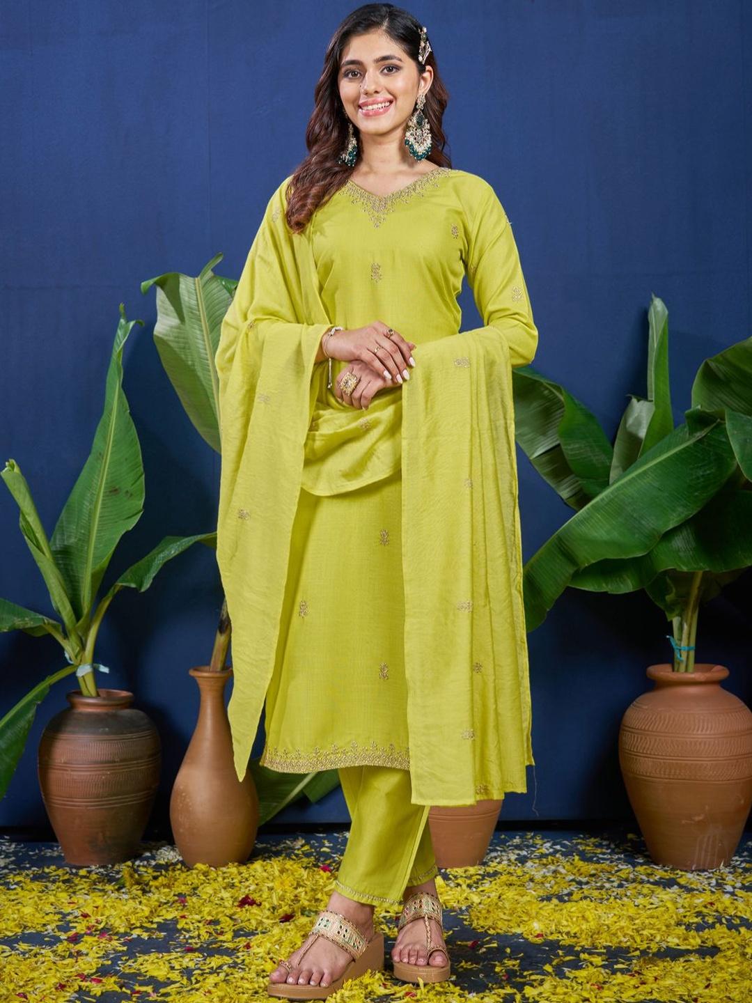 Buy PITRIS Women Ethnic Motifs Embroidered Regular Thread Work Kurta ...