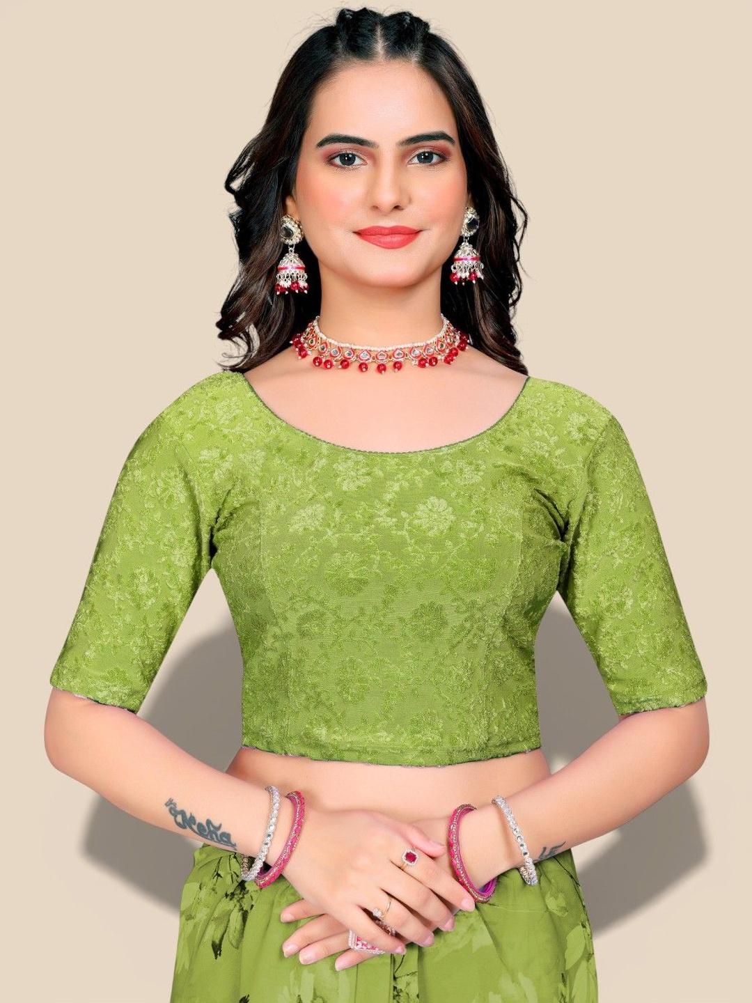 Buy MISS WEARS Woven Design Round Neck Saree Blouse - Saree Blouse for ...