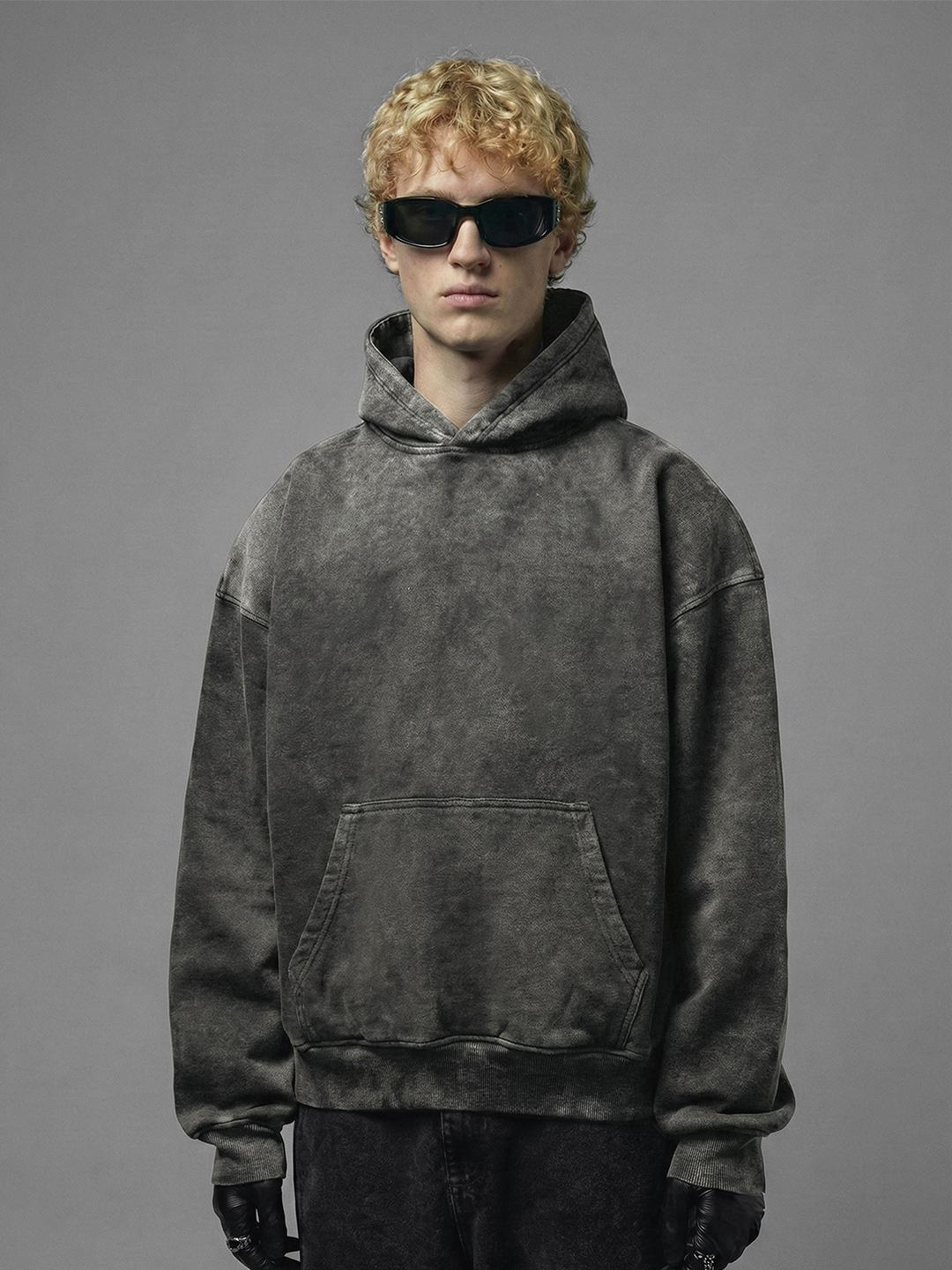 Buy WHITE HUSK Acid Wash Grey Cotton Oversized Hoodie - Sweatshirts for ...