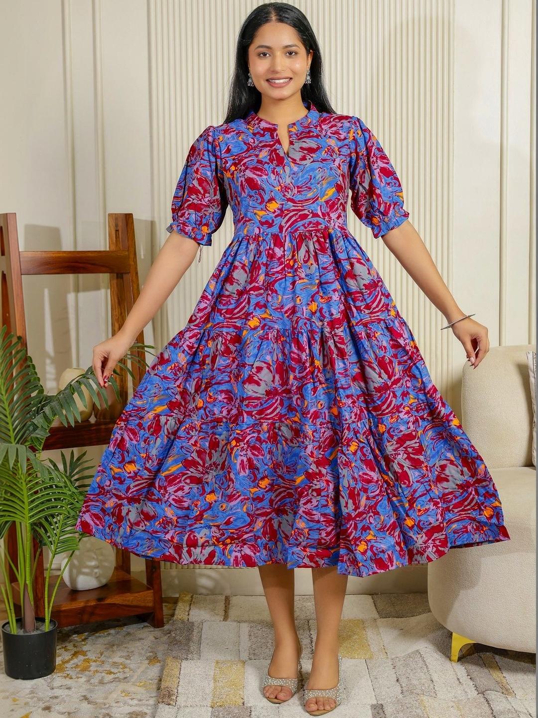 Buy SV SUVEENA Print Puff Sleeve Fit & Flare Dress - Dresses for Women ...