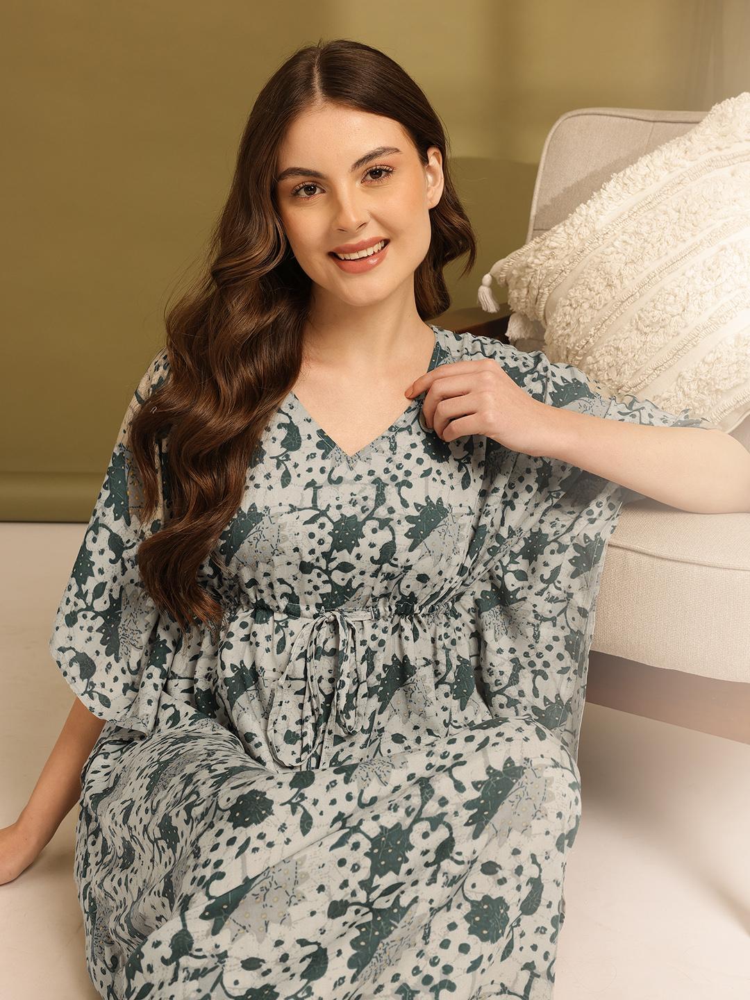 Buy ETC Floral Printed Kaftan Style Nightdress - Nightdress for Women ...