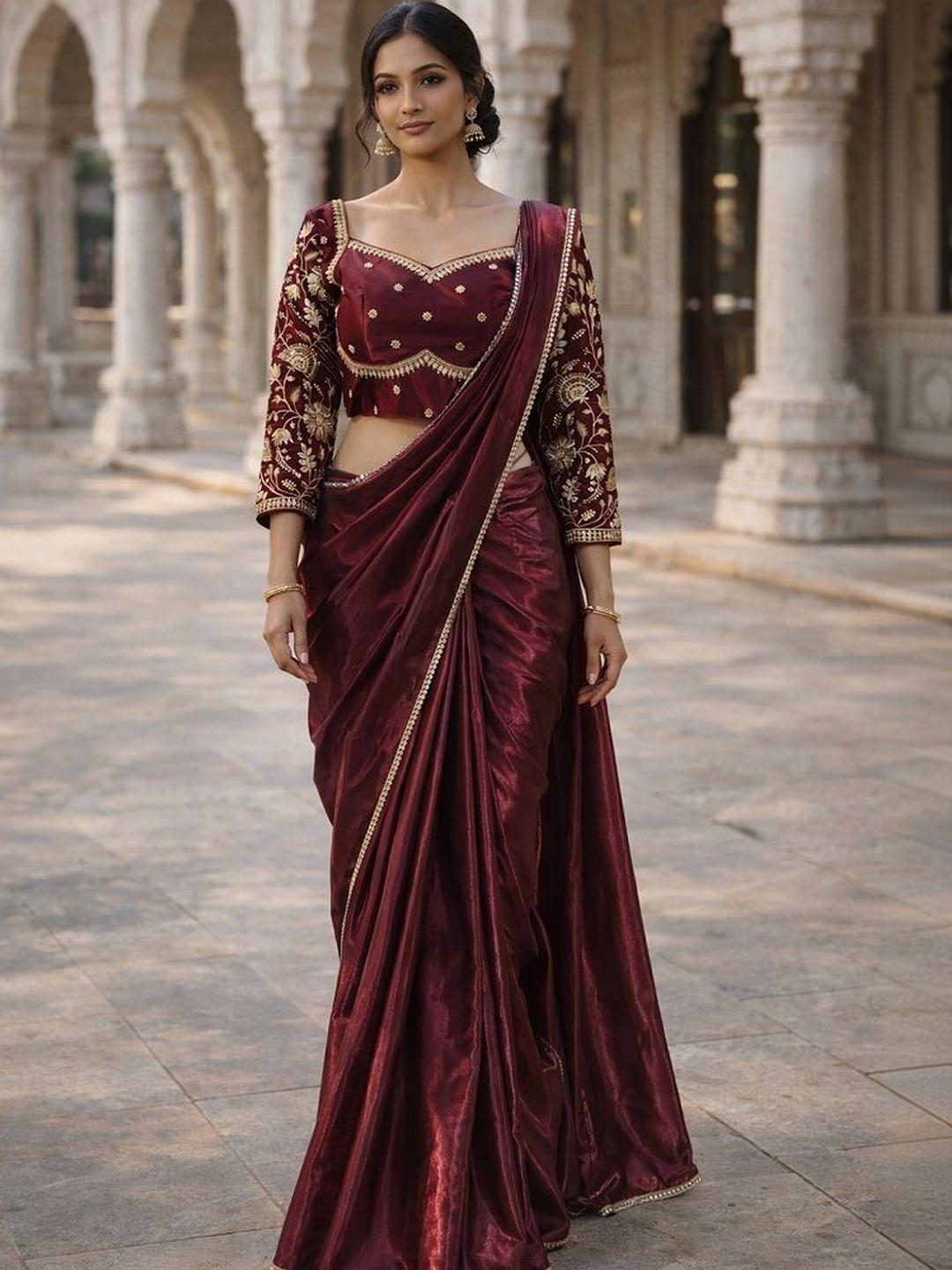 Buy NANCY DESIGNER Ethnic Motifs Embroidered Heavy Work Saree - Sarees ...