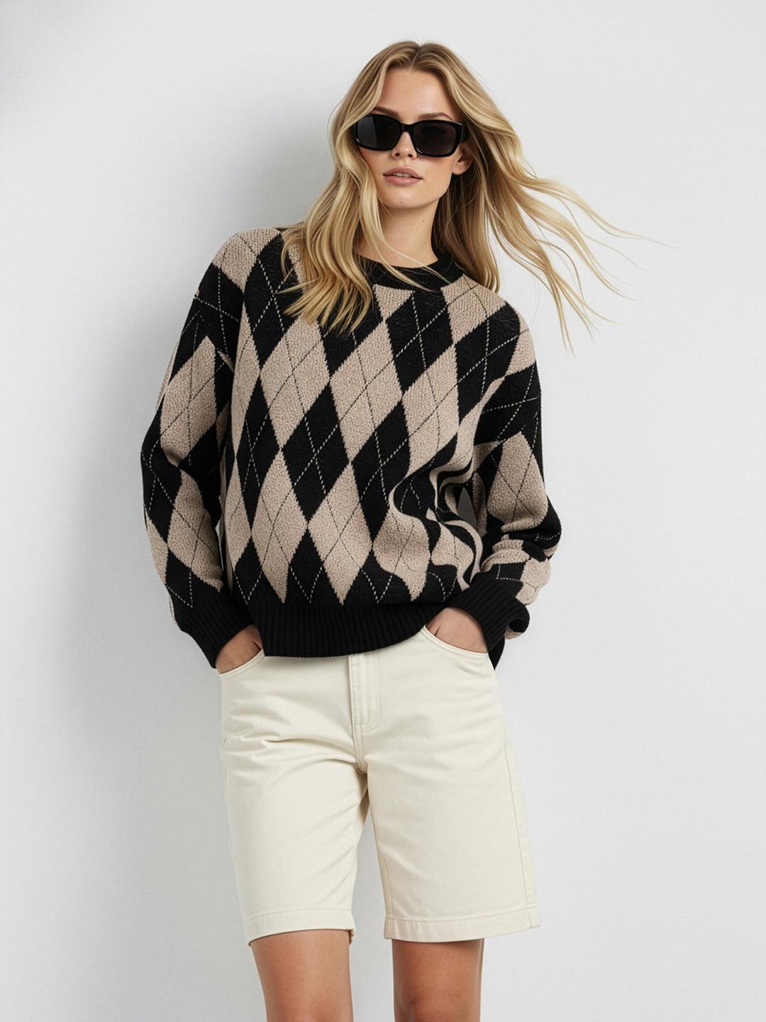 Buy French Connection Argyle Self Design Relaxed Fit Pullover ...