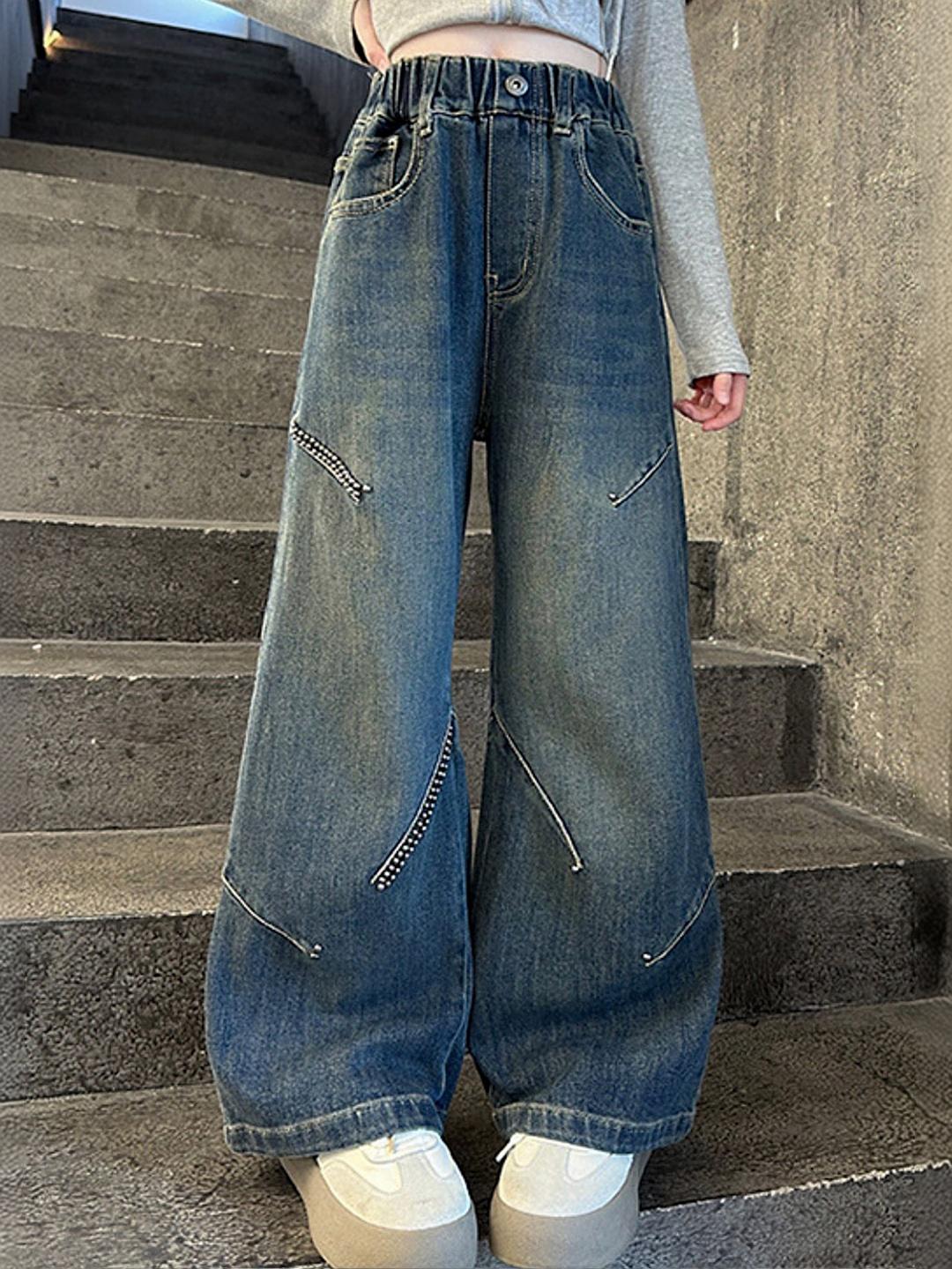 Buy LULU & SKY Girls Wide Leg High Rise Light Fade Stretchable Jeans ...