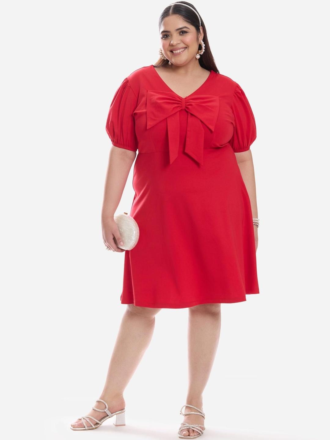 Buy Virgio Solid Viscose Short Sleeves Plus Size Mini Dress With Front ...