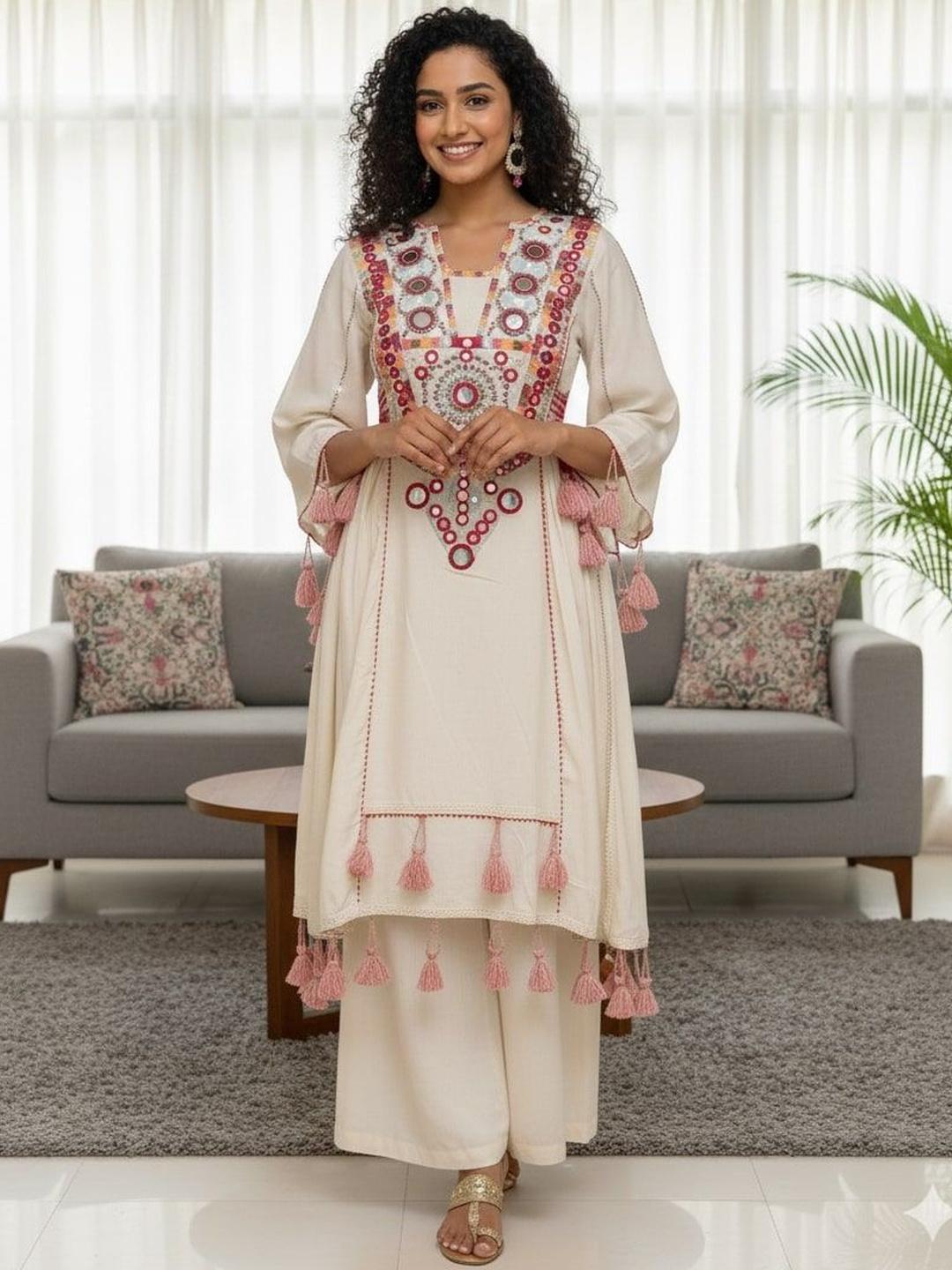 Buy BHAKTI FASHION Women Ethnic Motifs Embroidered Panelled Mirror Work ...