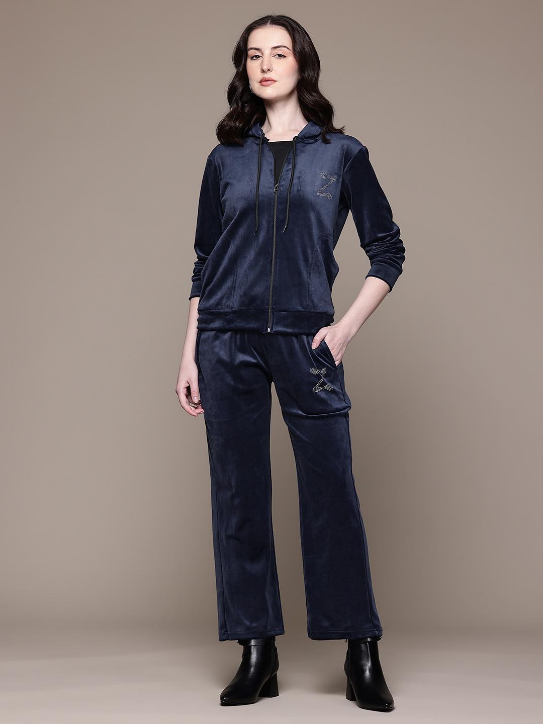 Buy ZORI WORLD Brand Logo Embellished Hooded Velvet Co Ords - Co Ords ...