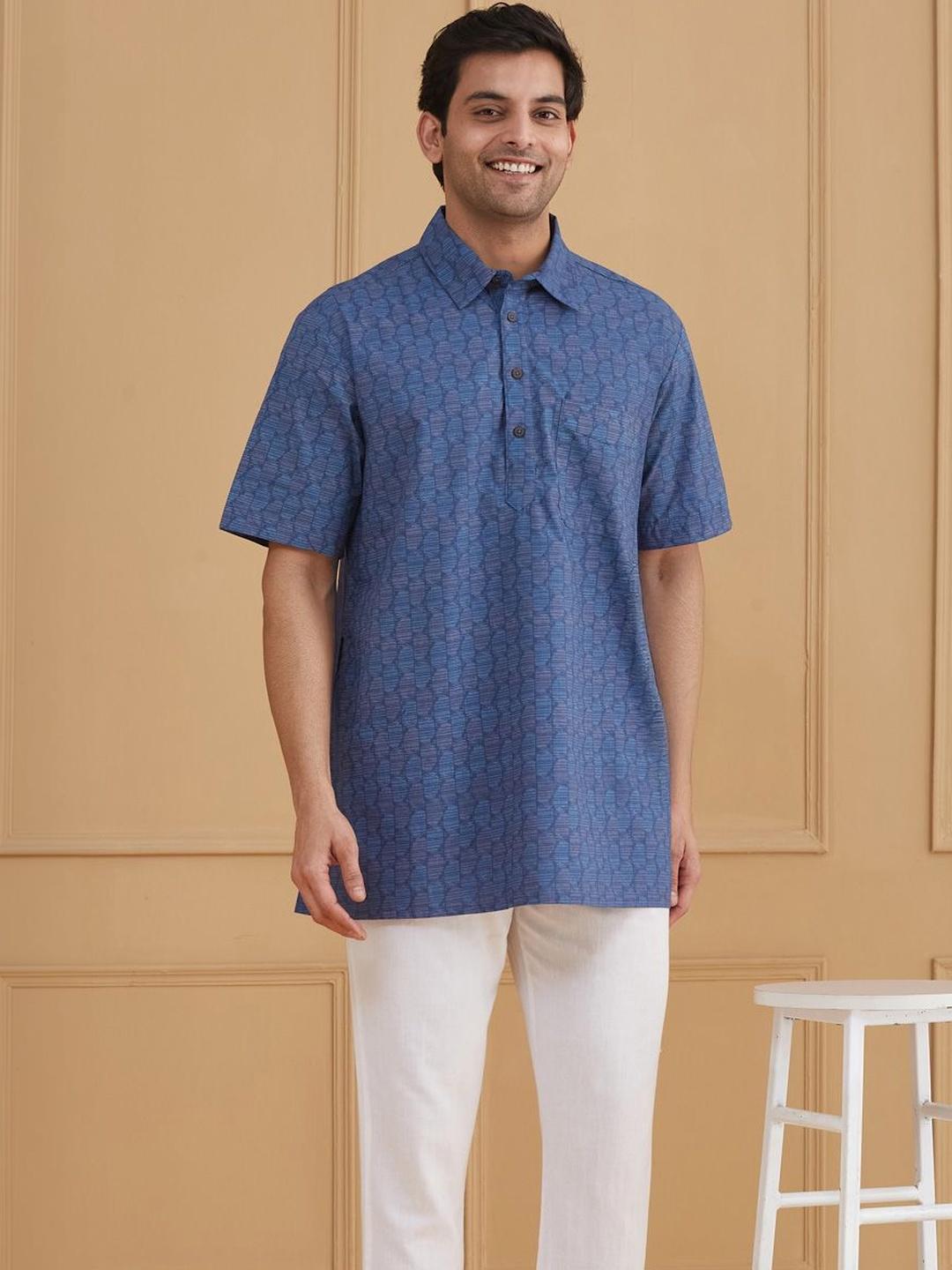 Buy Fabindia Fabnu Blue Cotton Kurta Short - Kurtas for Men 38979771 ...