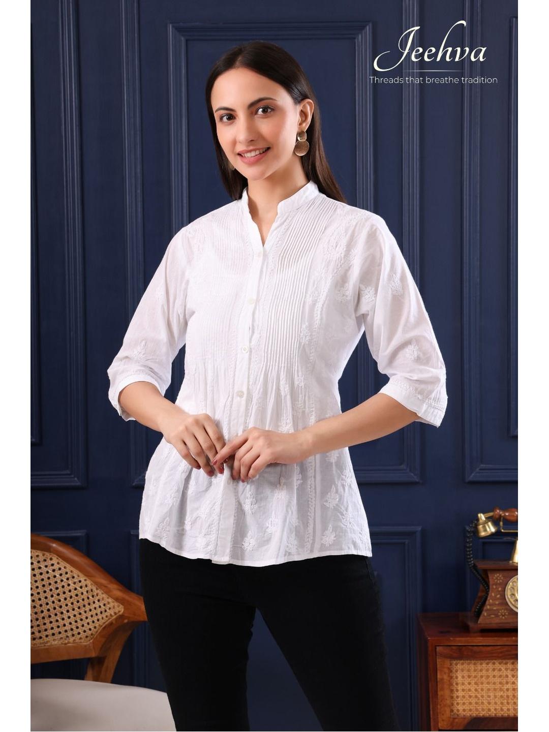 Buy JEEHVA Ethnic Motifs Embroidered Chikankari Pure Cotton Chikankari ...