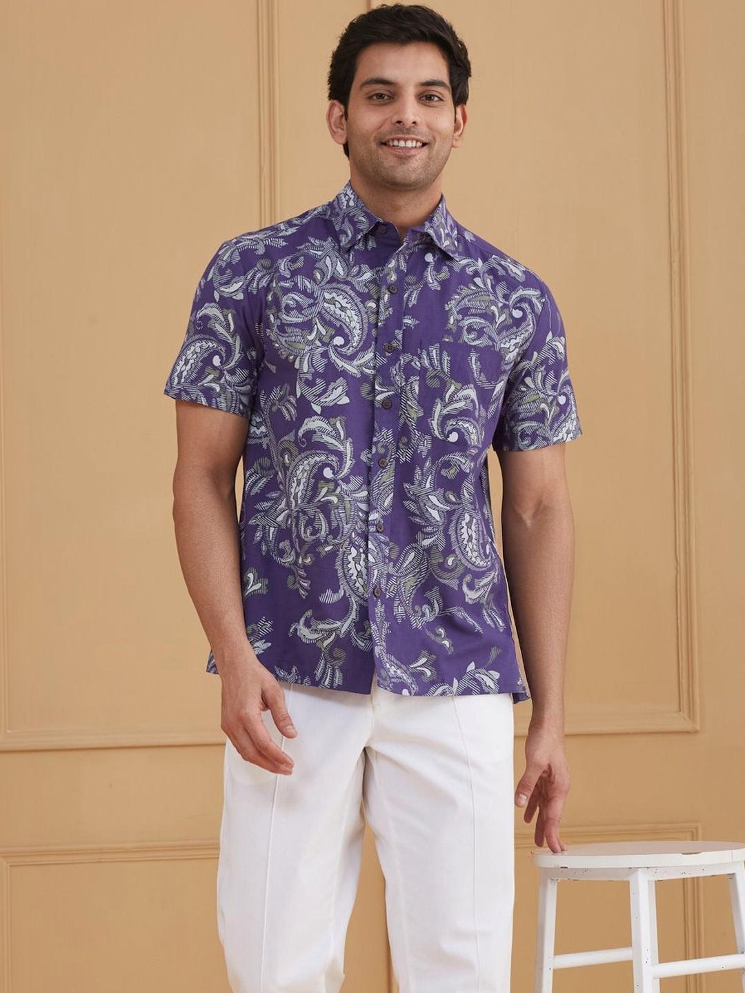 Buy Fabindia Fabnu Blue Cotton Bushshirt - Shirts for Men 38979257 | Myntra