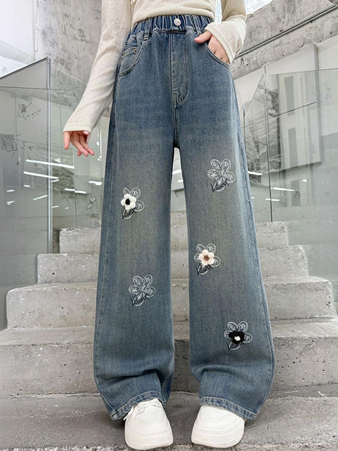 Buy LULU & SKY Girls Wide Leg High Rise Light Fade Stretchable Jeans ...