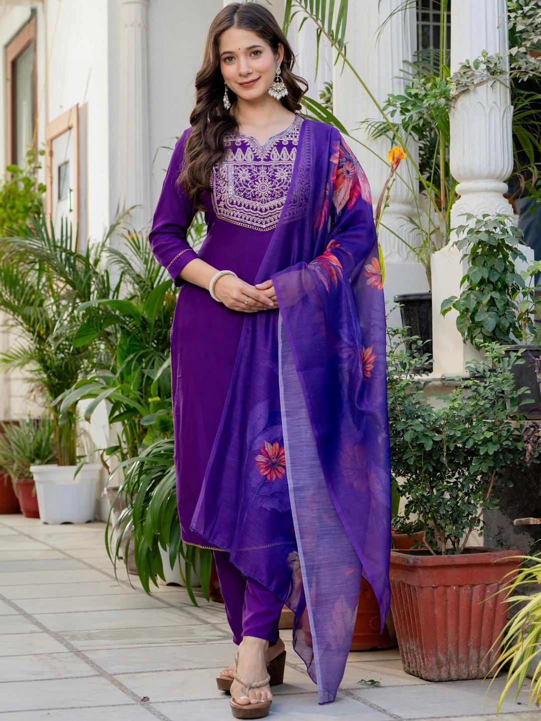 Buy KJFAB Women Ethnic Motifs Embroidered Regular Thread Work Pure ...