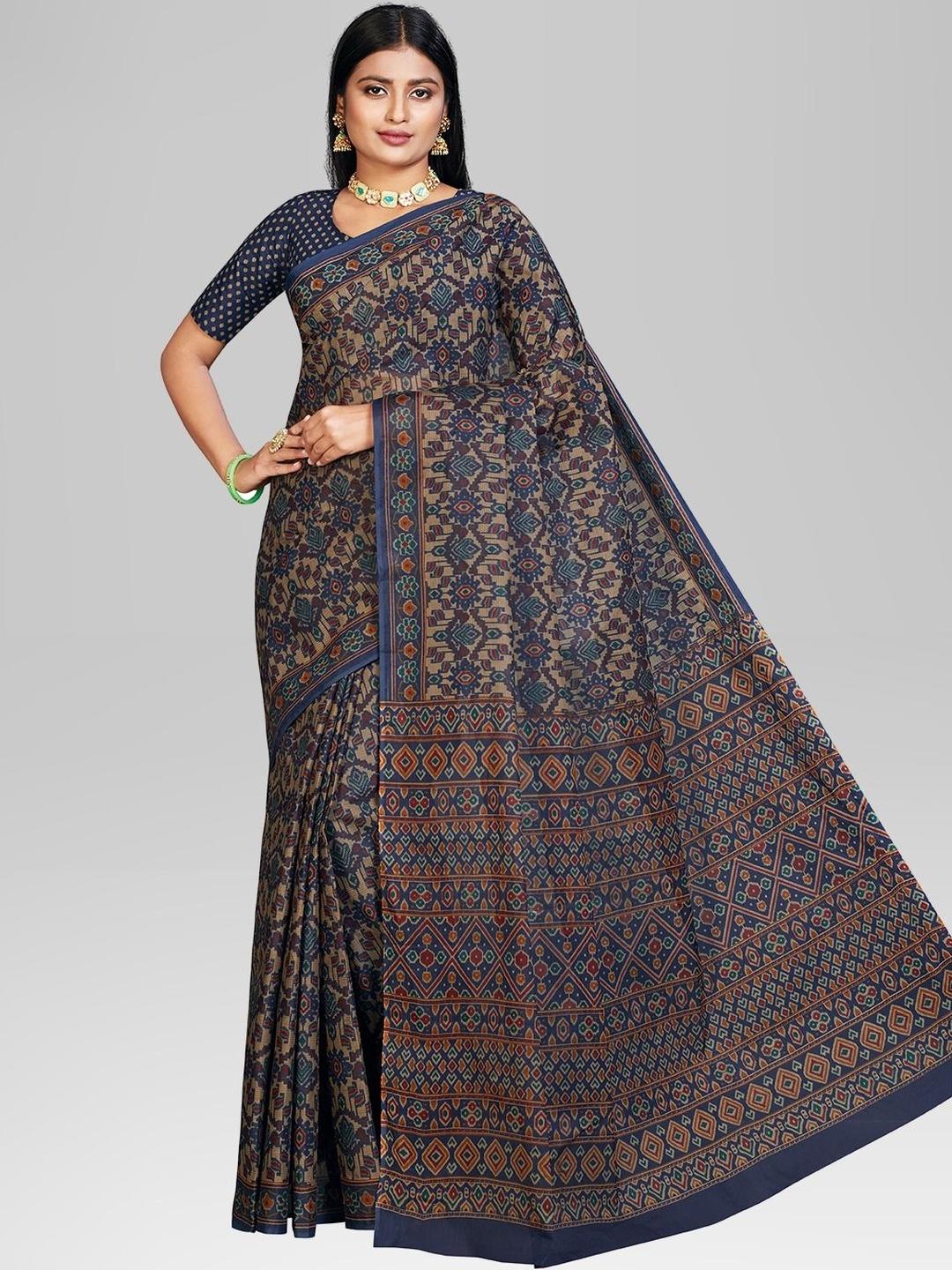 Buy Rani Saahiba Ethnic Motifs Pure Cotton Block Print Saree - Sarees ...