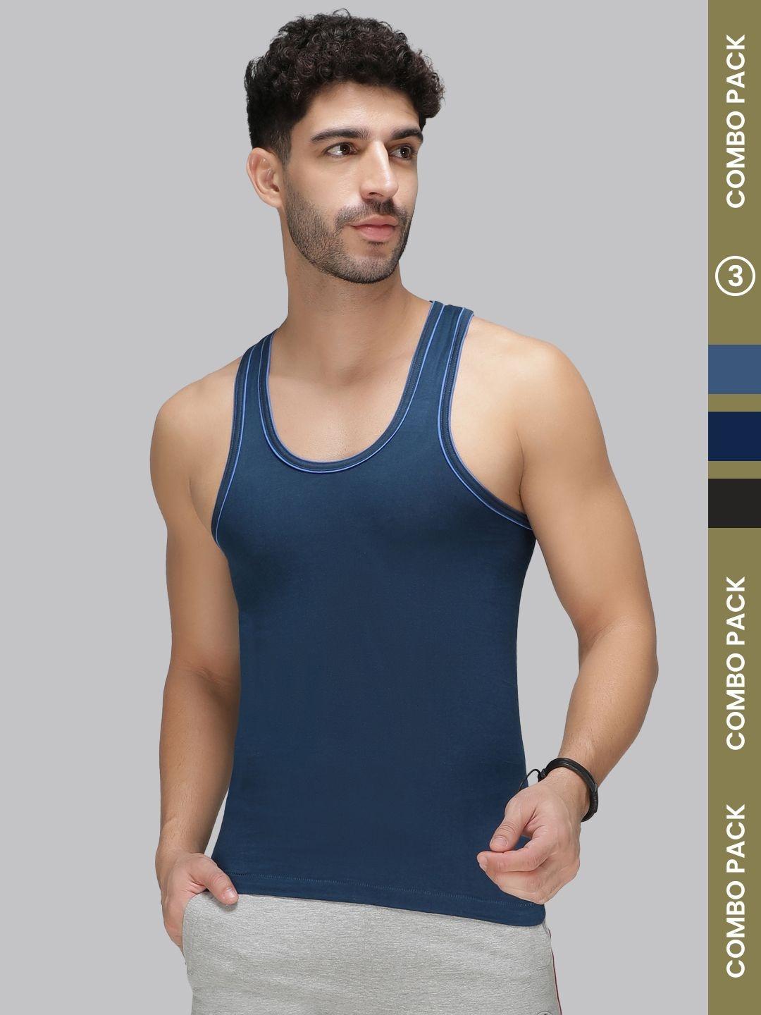Buy AMUL COMFY Pack Of 3 Assorted Pure Cotton Round Neck Basic Vests ...