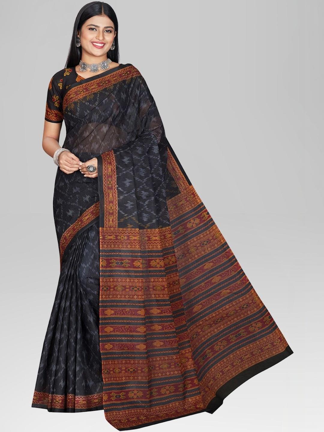 Buy Rani Saahiba Woven Design Pure Cotton Handloom Block Print Saree ...