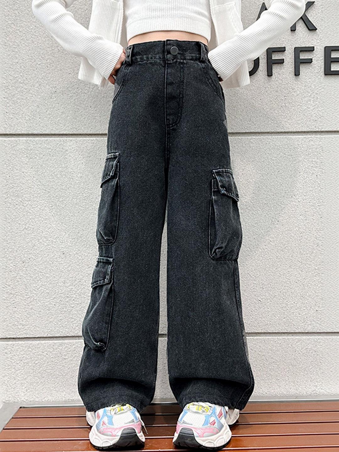 Buy LULU & SKY Girls Wide Leg High Rise Light Fade Stretchable Jeans ...