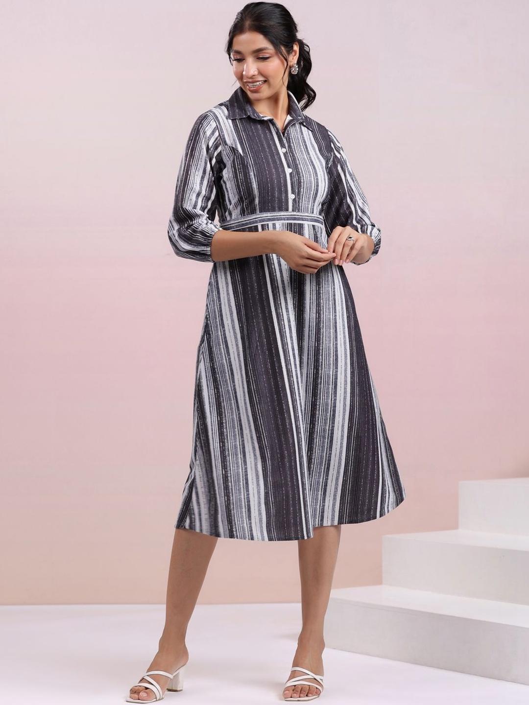 Buy THREAD BOX Striped Shirt Midi Dress - Dresses for Women 39001892 ...