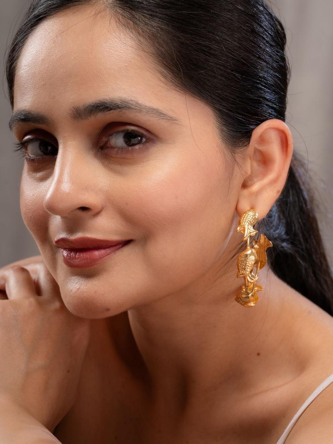 Buy AARSEE OFFICIAL Anti Tarnish 22KT Gold Plated Pisces Hoop Earrings ...