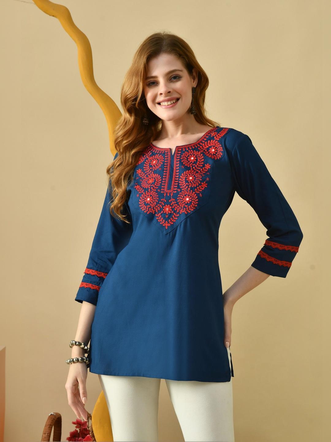 Buy PHYSIL Ethnic Motifs Embroidered Thread Work Pure Cotton Thread ...