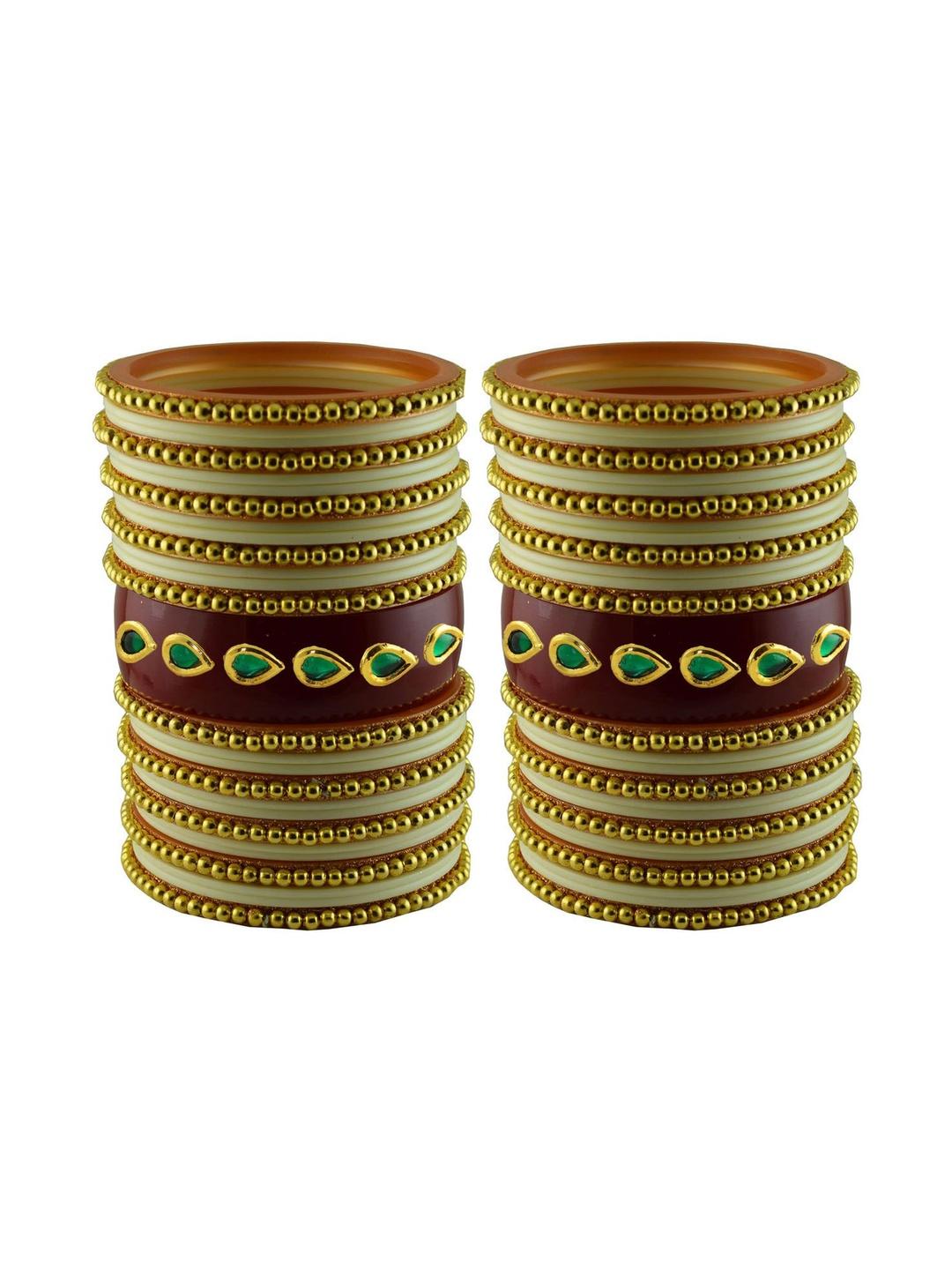 Buy Vidhya Kangan Cream Moti Stud Acrylic Extra Large Size Bangle ...