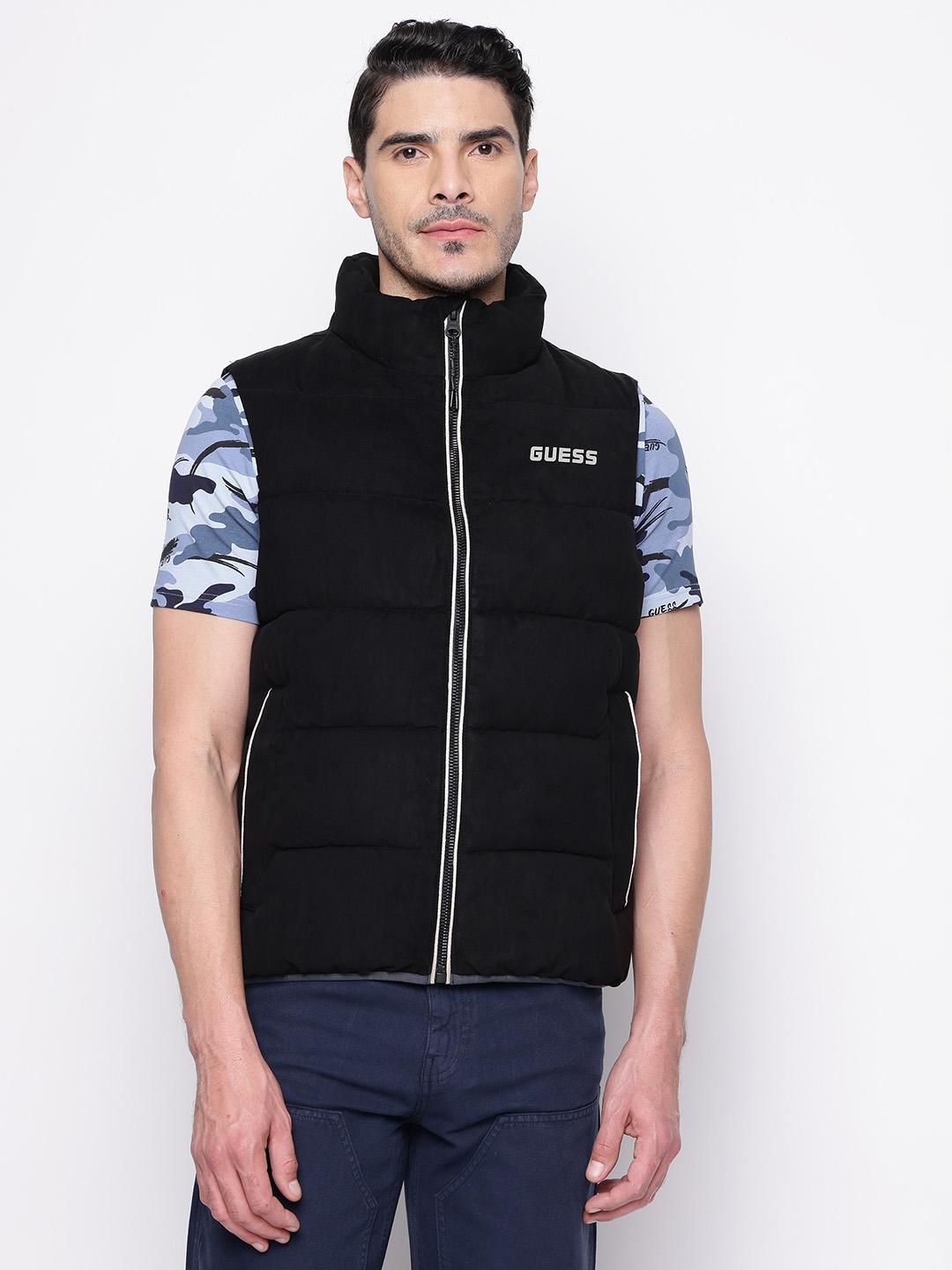 Buy GUESS Brand Logo Detail Mock Collar Padded Gillet - Jackets for Men ...