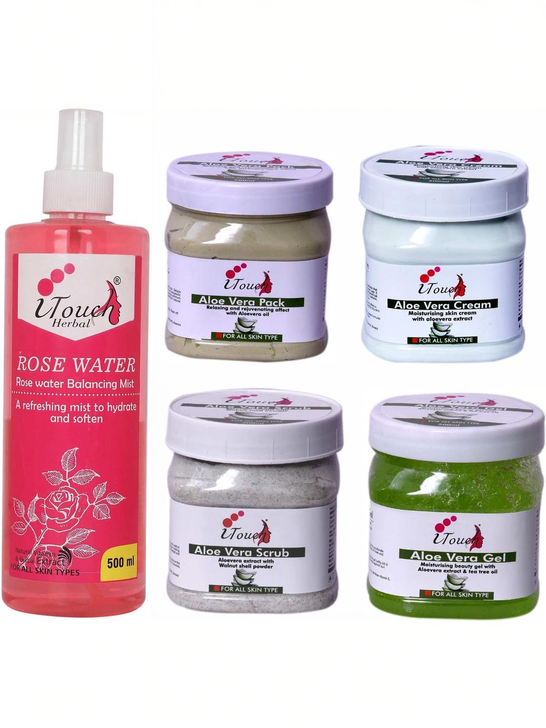 Buy I TOUCH HERBAL Set Of 5 Aloe Vera Facial Kit With Rose Water 500 Ml ...