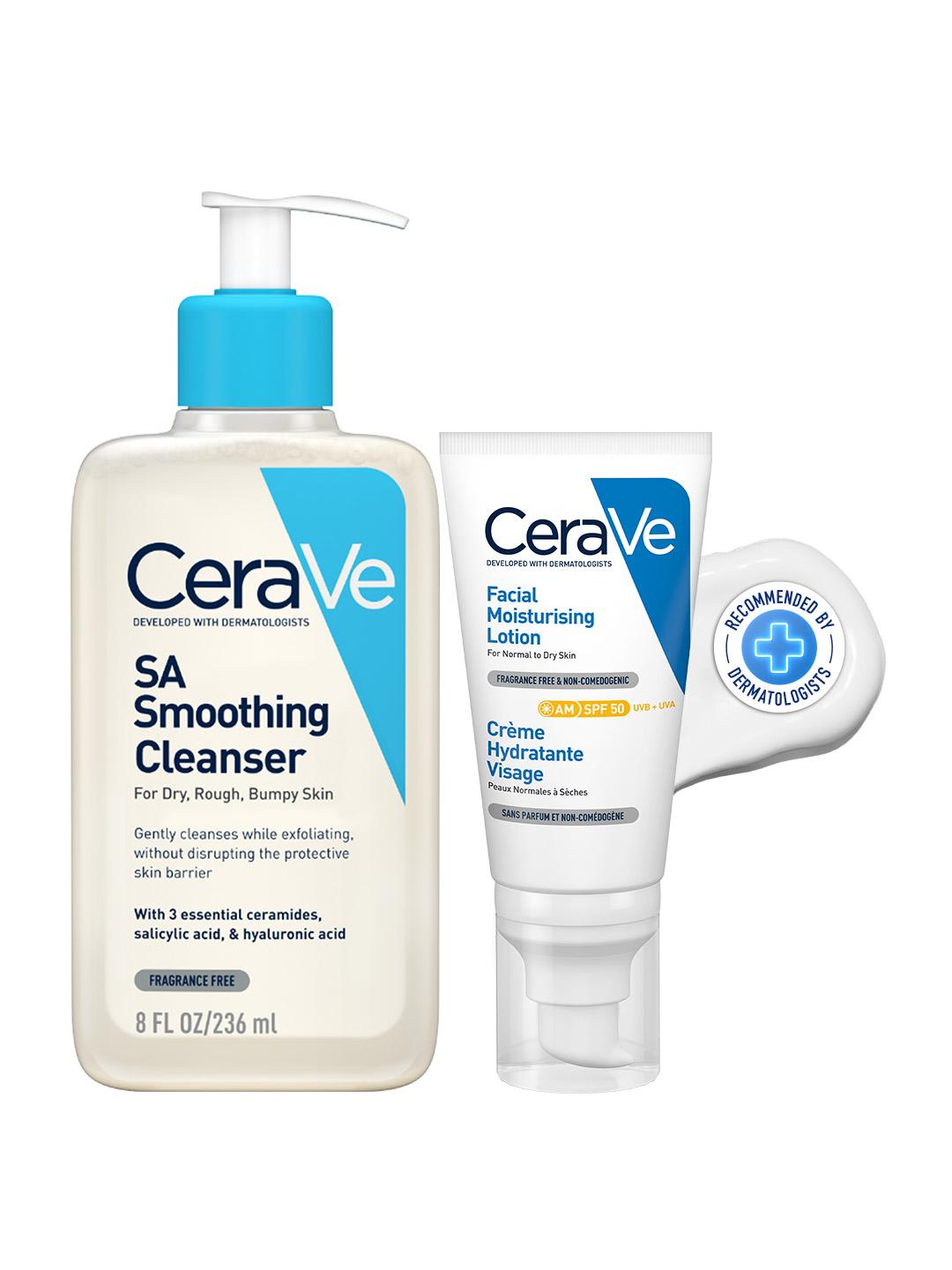 Buy CeraVe Salicylic Acid Face Wash & AM SPF50 Lotion For Exfoliation ...